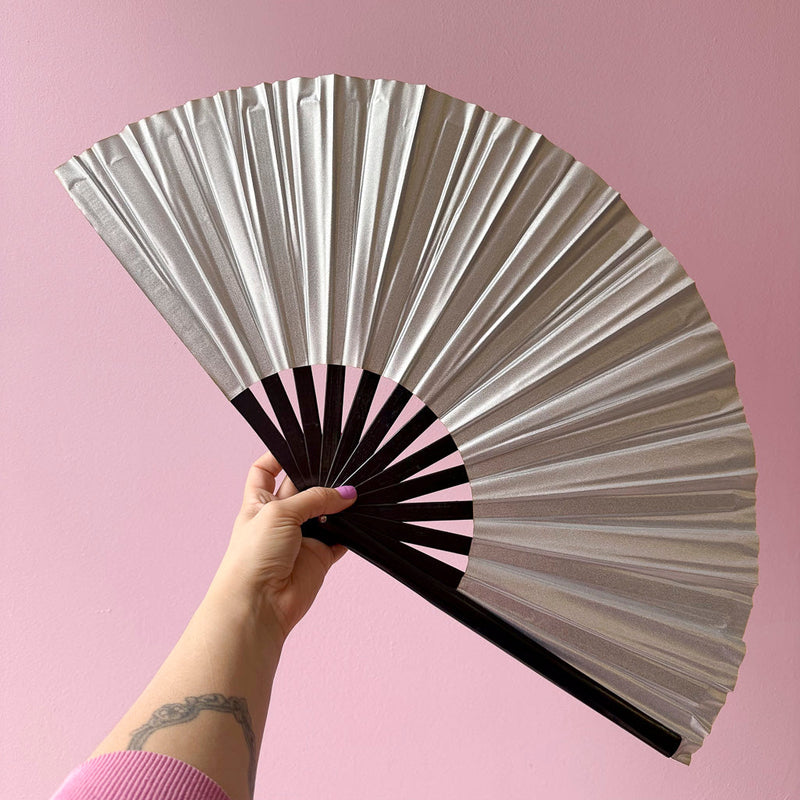 Giant Matte Metallic Hand Fan With Black Bamboo Handle – Esoteric Dreamland